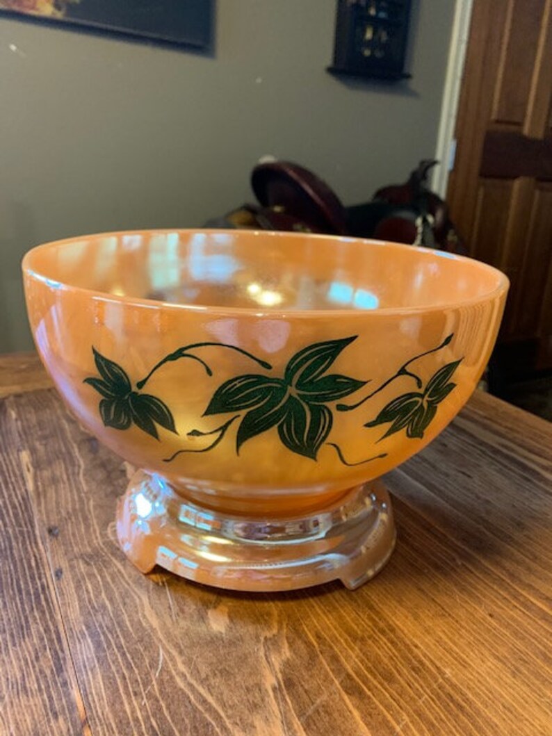 Vintage Orange Lusterware Punch Bowl With 12 Cups and Footed - Etsy