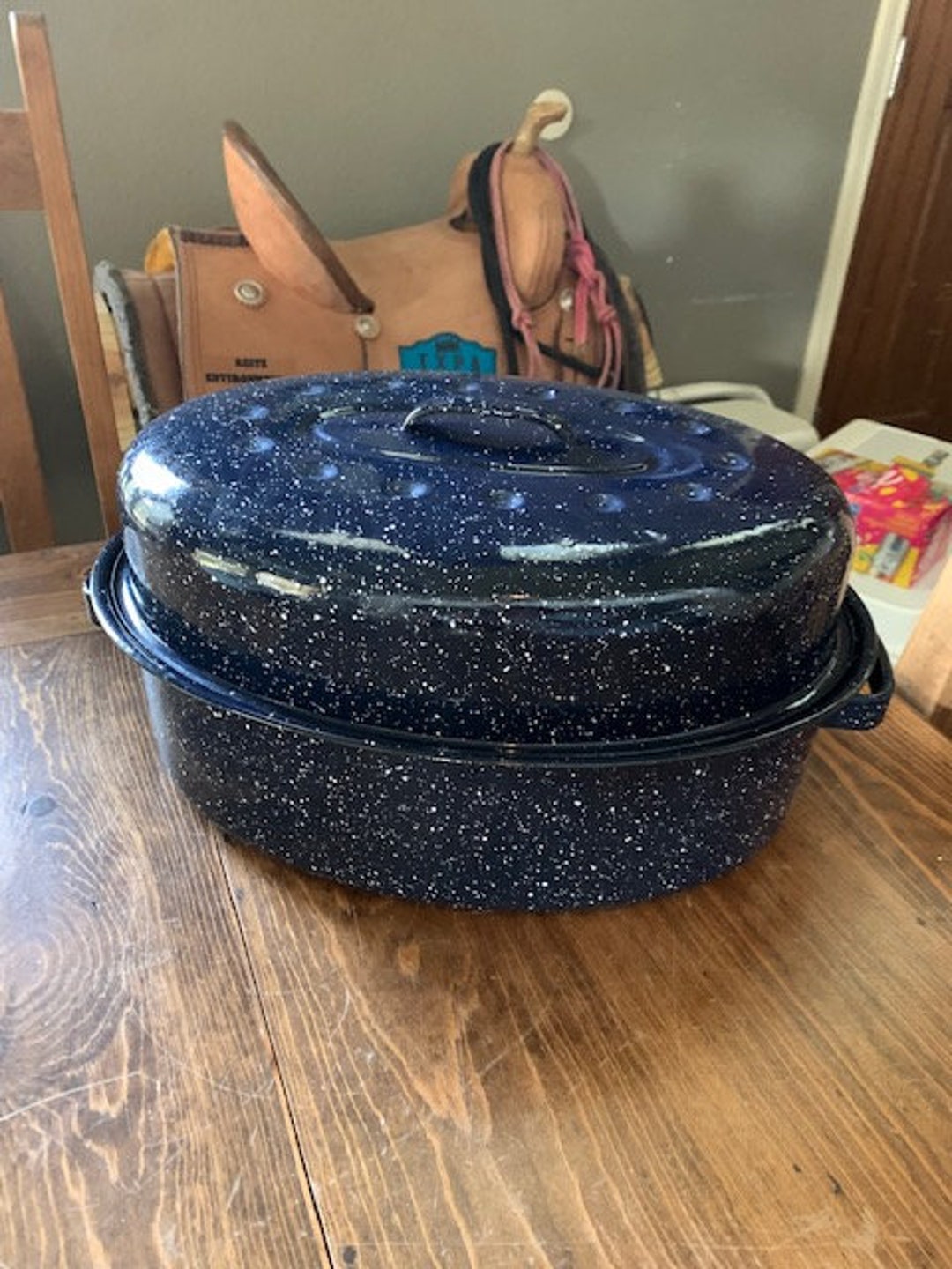 Large Enamelware Metal Covered Roasting Pan - Etsy