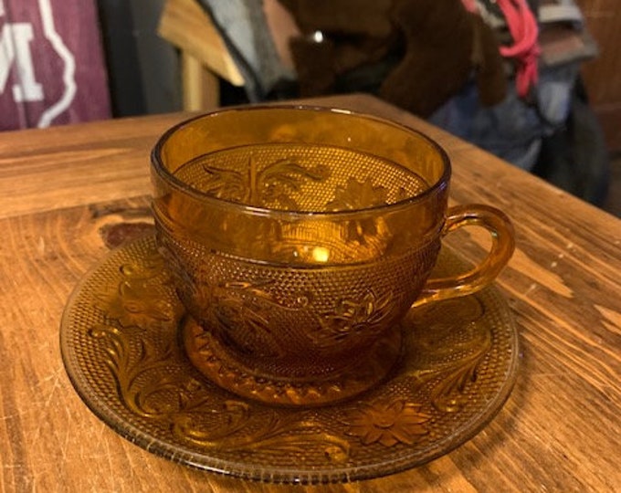 Vintage Amber Depression Glass Cup and Saucer - Etsy