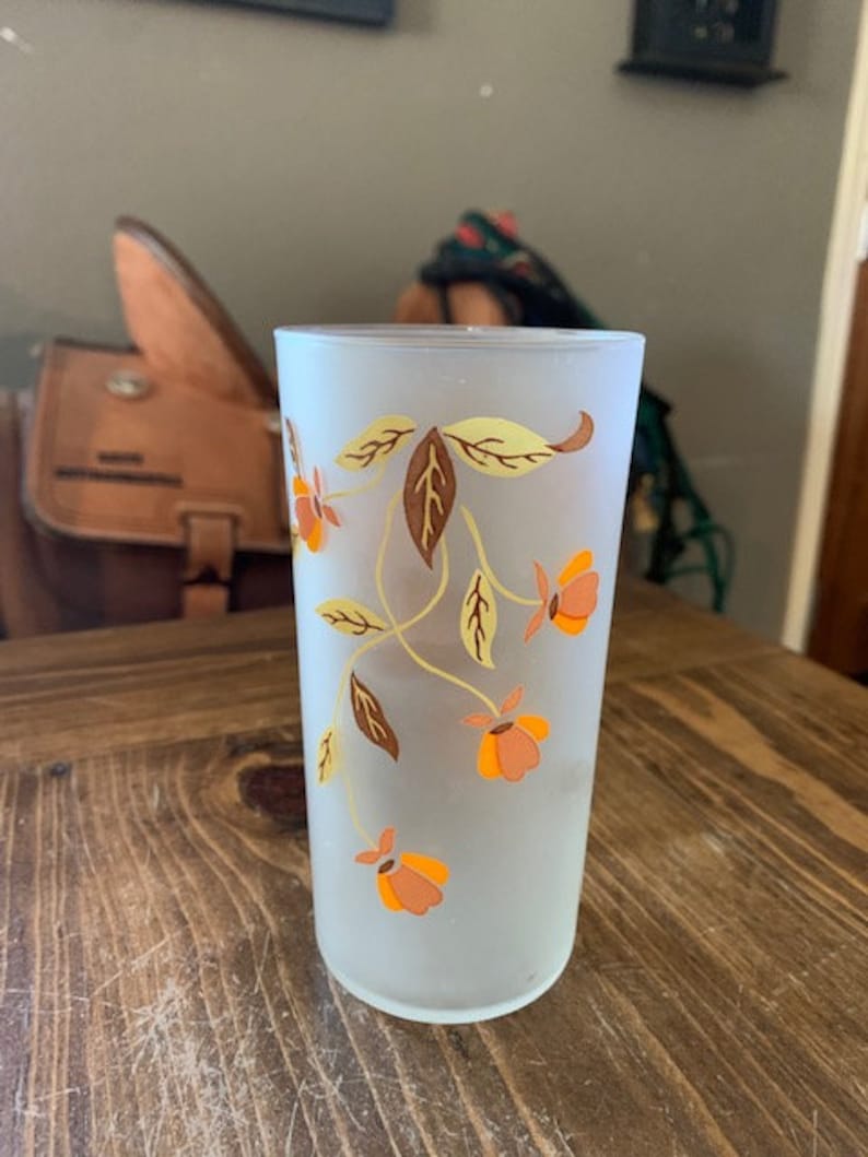 Vintage Fall Leaves Frosted Drinking Glass - Etsy