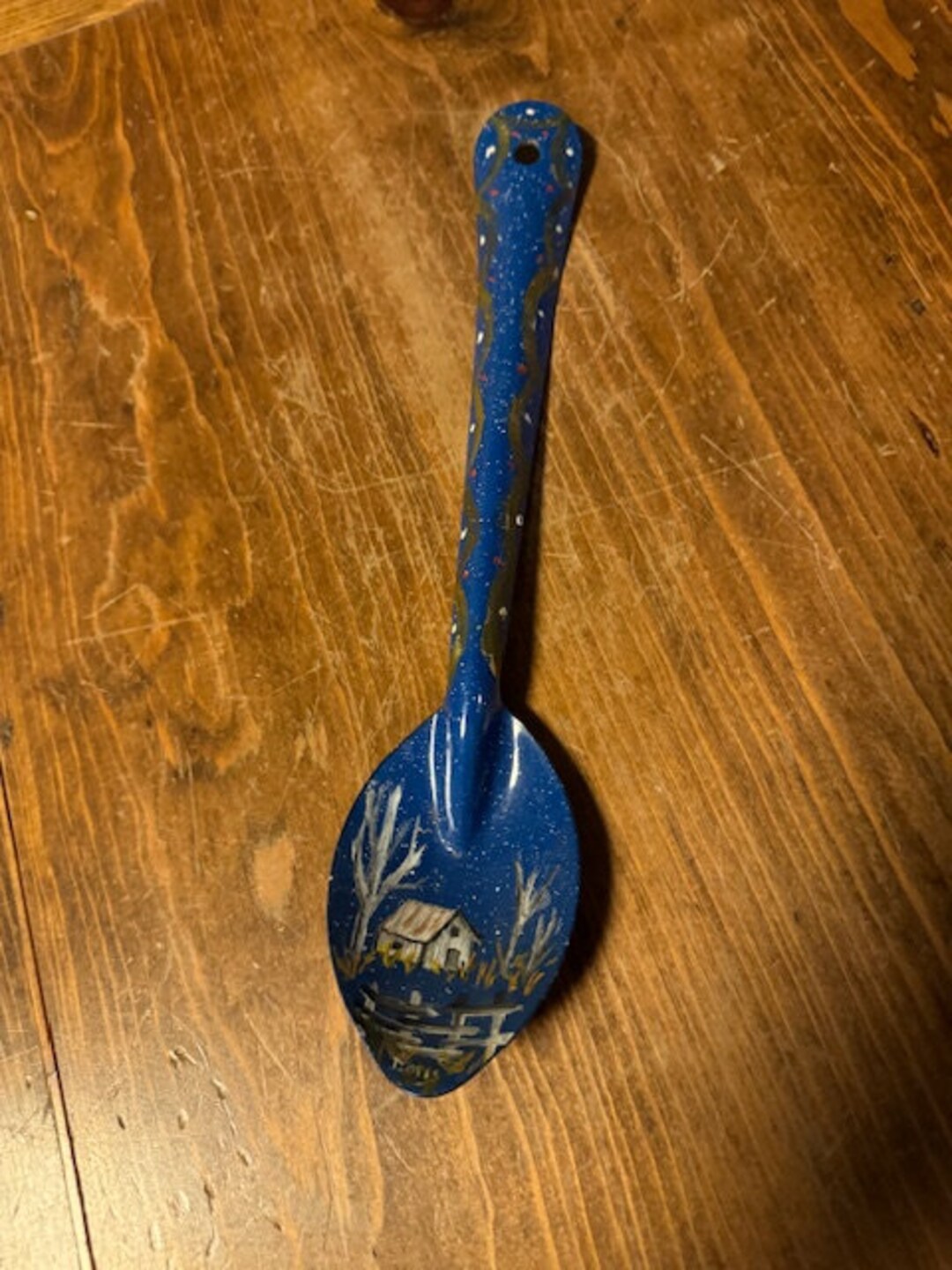 Vintage Hand Painted Blue Enamelware Ladle - Etsy