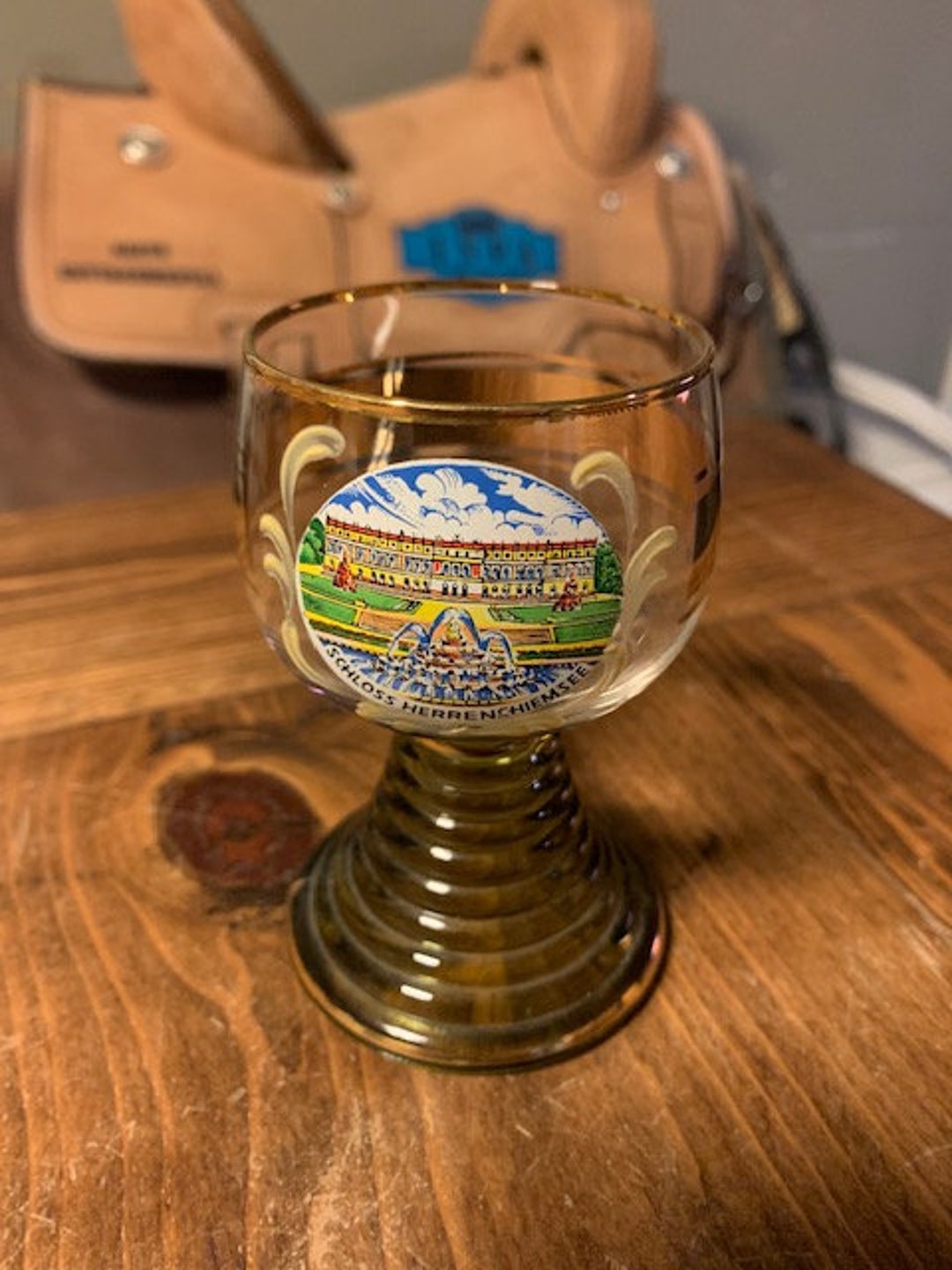 Vintage German Green & Gold Goblet - Etsy