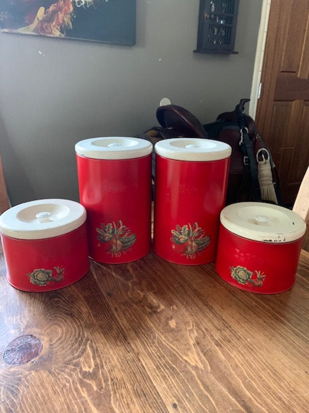 Set of 4 Vintage Red Canisters - Etsy