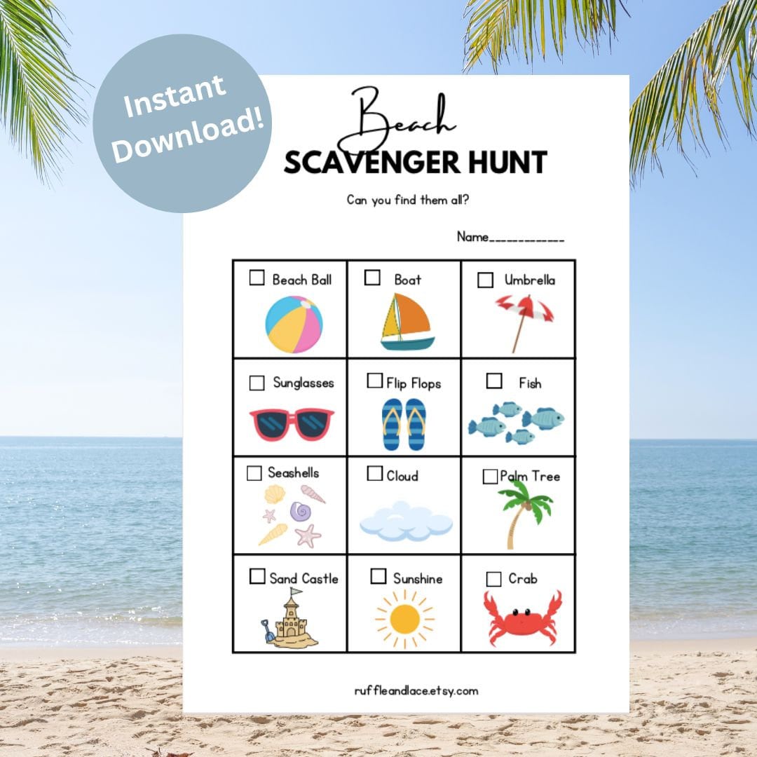 Beach Scavenger Hunt for Kids | Family Vacation | Kids Activity | PDF ...