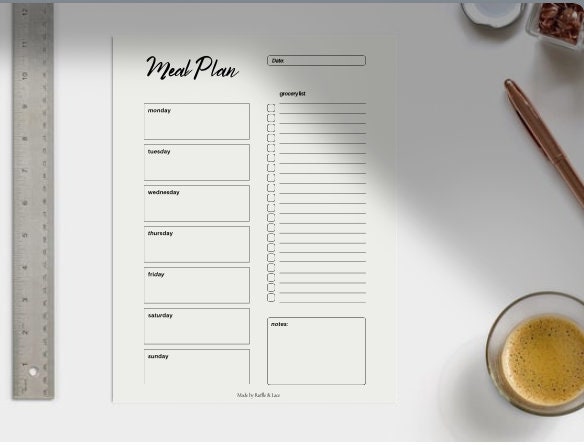Weekly Meal Planner Printable With Grocery List & Fillable PDF Letter ...
