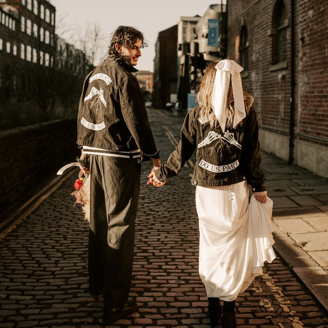 Couple Matching Outfits Embroidered Denim Jacket Bridal Cover up Custom ...