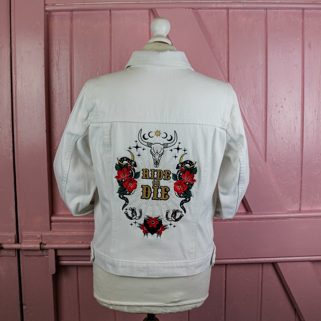 White Denim Womens Wedding Jacket Custom Embroidered Jacket Western ...