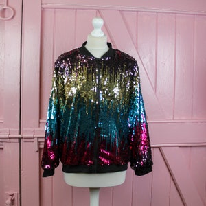 Sequin Sparkly Jacket Glitter Rainbow Bomber Jacket Custom Sequin ...