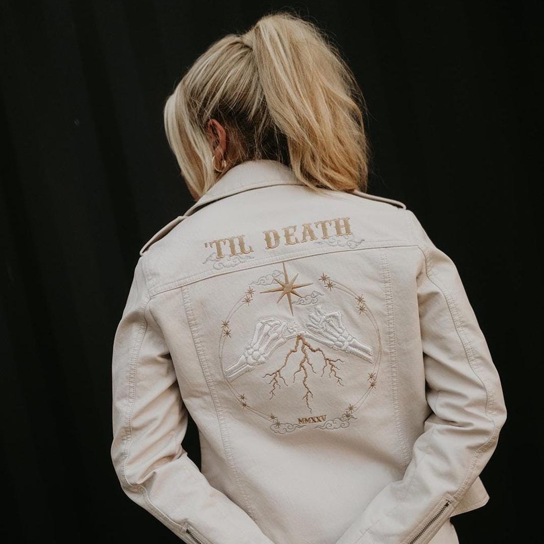 Bride Vegan Leather Jacket Bridal Cover up Custom Bride Jacket Zodiac ...