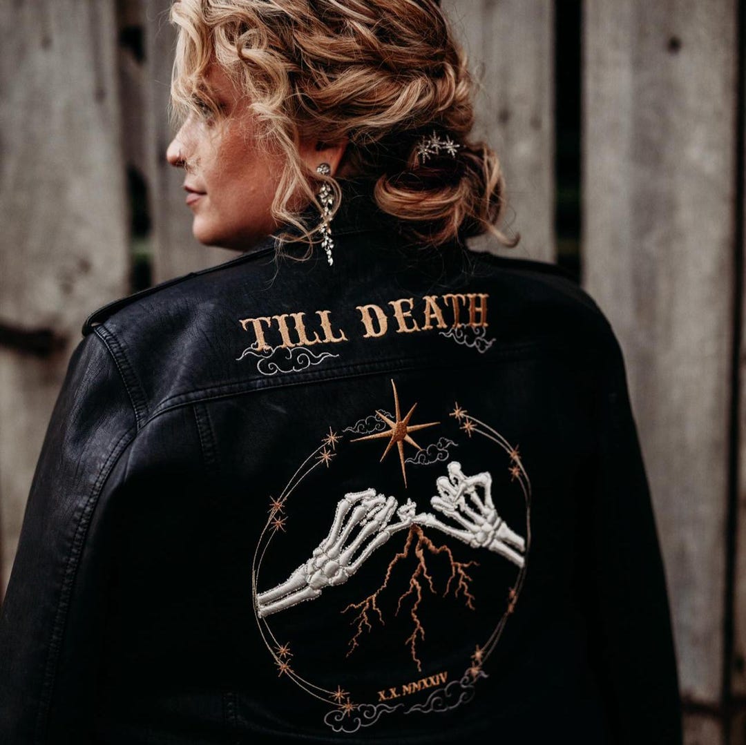 Till Death Leather Jacket Black Wedding Embroidered Leather Jacket ...