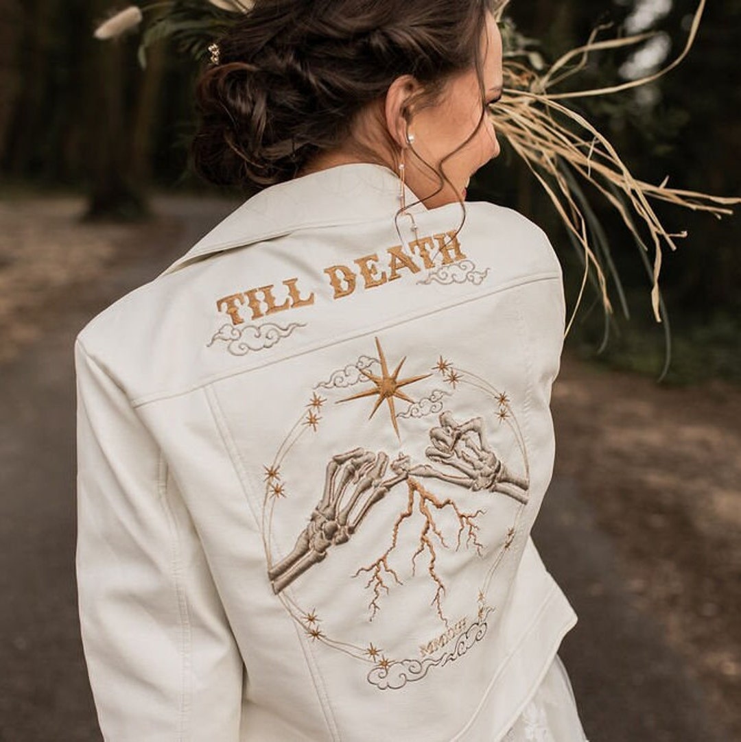 Ivory Bride Vegan Leather Jacket Bridal Custom Bride Jacket Skeleton ...