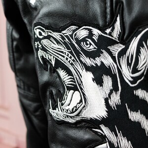 Dog Face Embroidery Black Leather Jacket Pet Embroidery Doberman Art ...