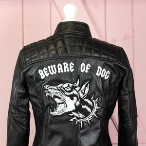 Dog Face Embroidery Black Leather Jacket Pet Embroidery Doberman Art ...