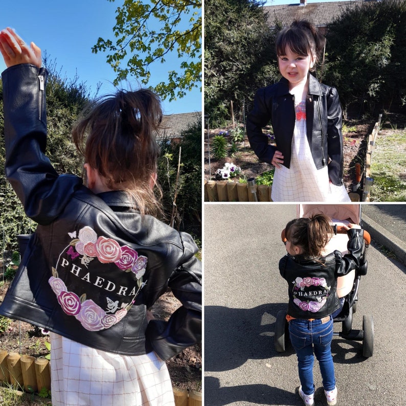 Custom Name Jacket Kid Leather Jacket Floral Wreath Flower - Etsy
