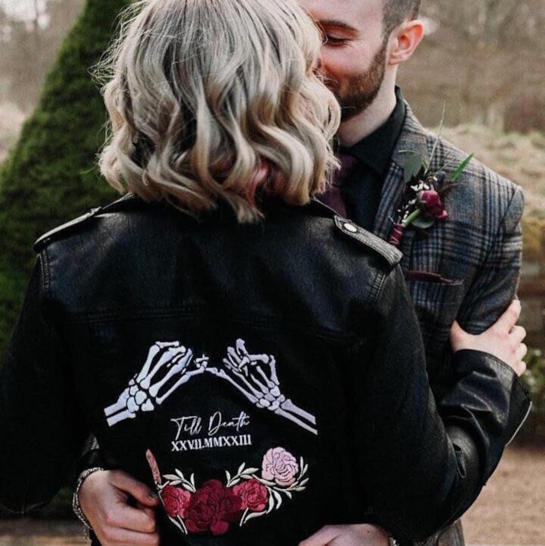 Black Wedding Jacket Bride Leather Jacket Embroidered Jacket Celestial ...