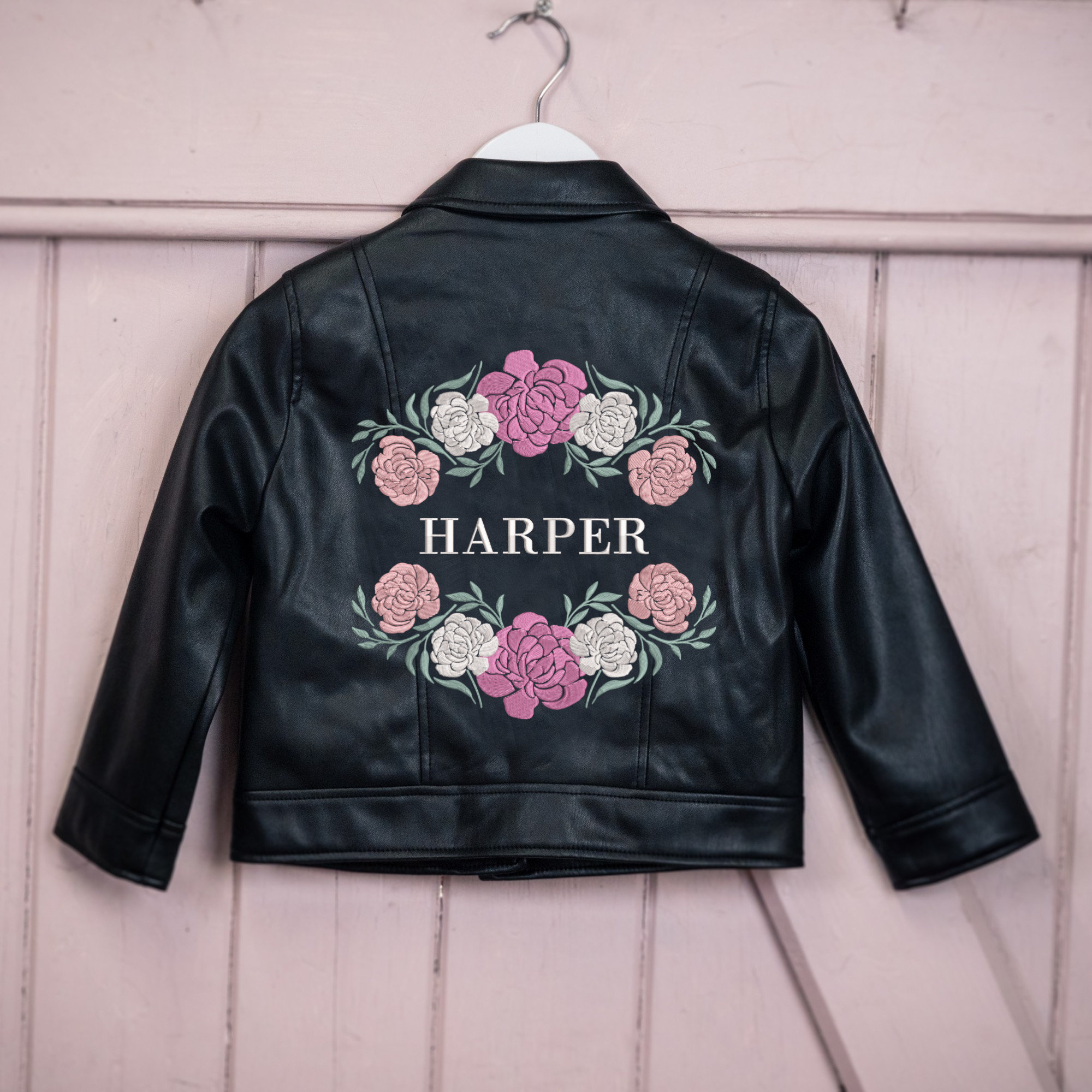 Custom Name Jacket Kid Leather Jacket Floral Wreath - Etsy UK
