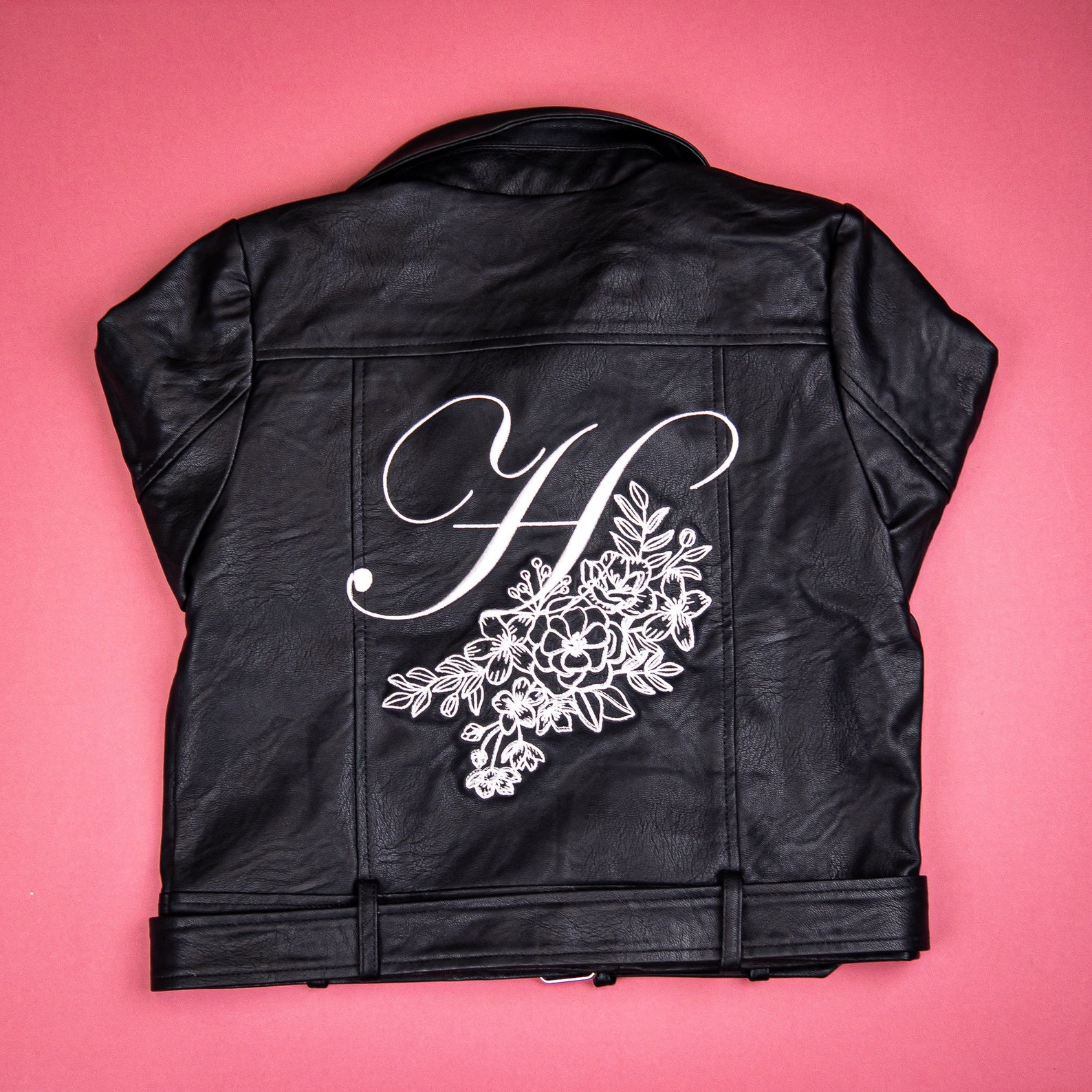 Custom Flower Girl Leather Embroidered Kid s Name Jacket Etsy