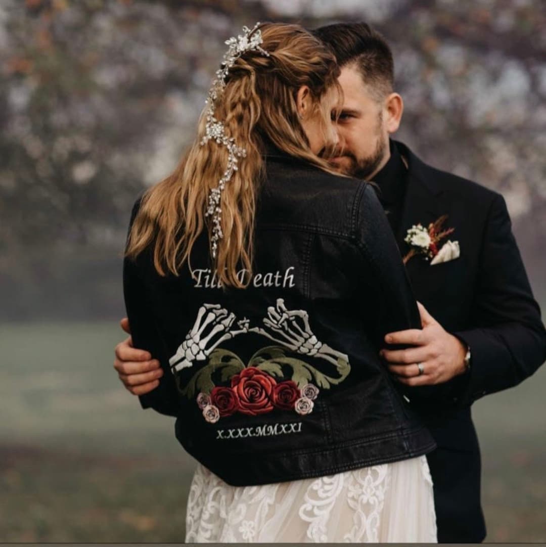 Till Death Do Us Part Black Bride Leather Jacket Bridal Cover up Black ...