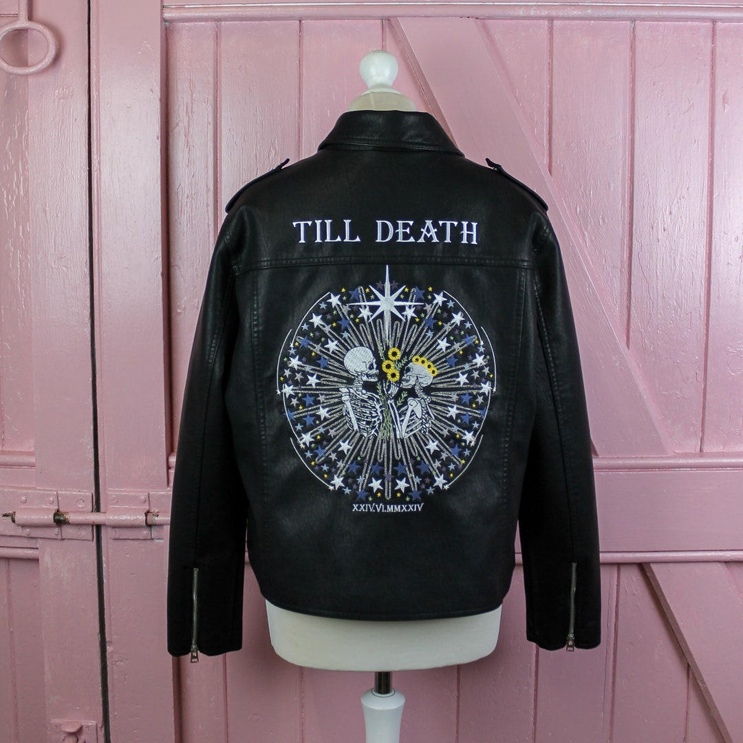 Gothic Wedding Till Death Leather Jacket Bridal Cover up Embroidered ...