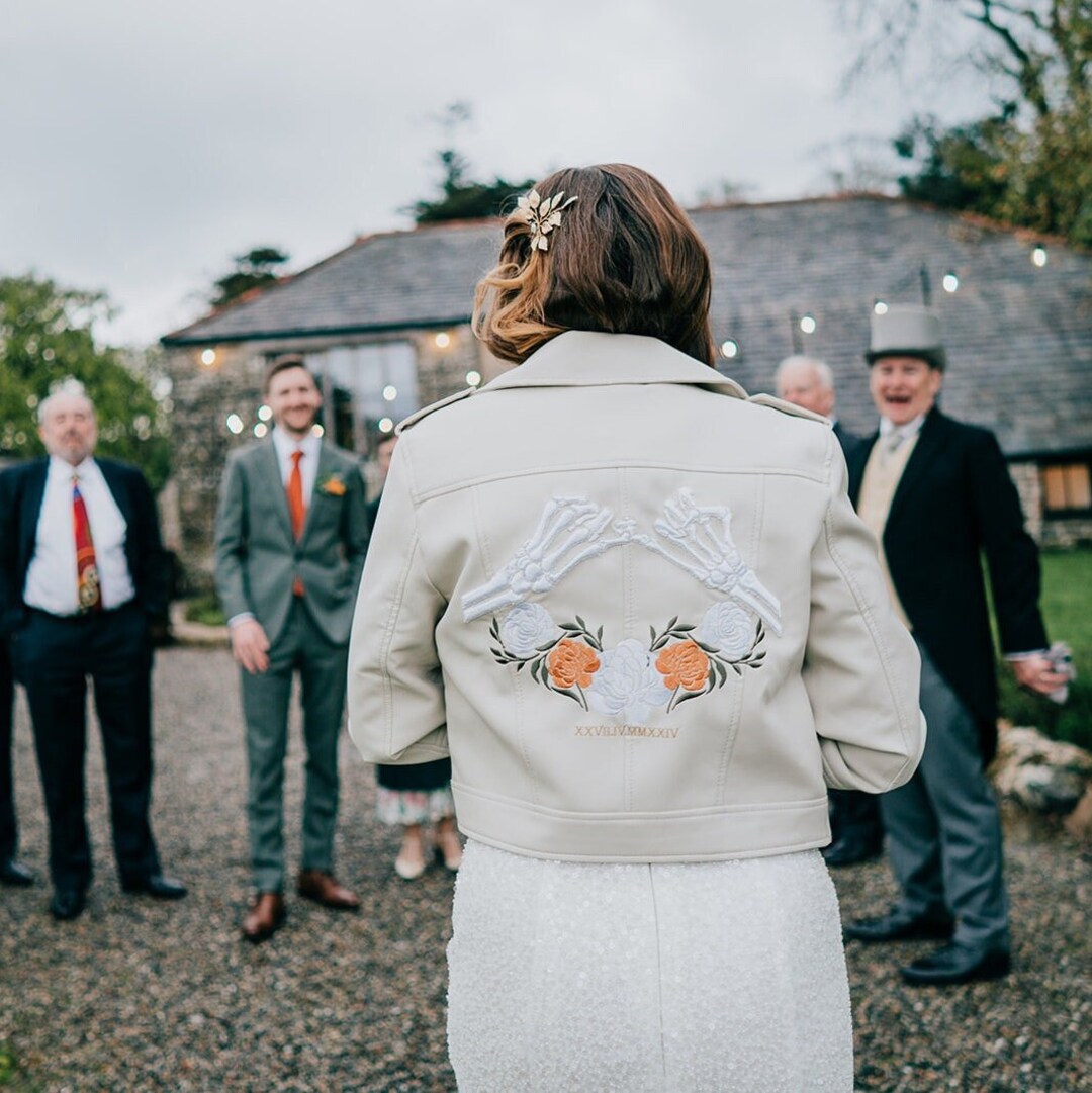 Custom Bride Jacket Bride Leather Jacket Bridal Cover up Skeleton Pinky ...