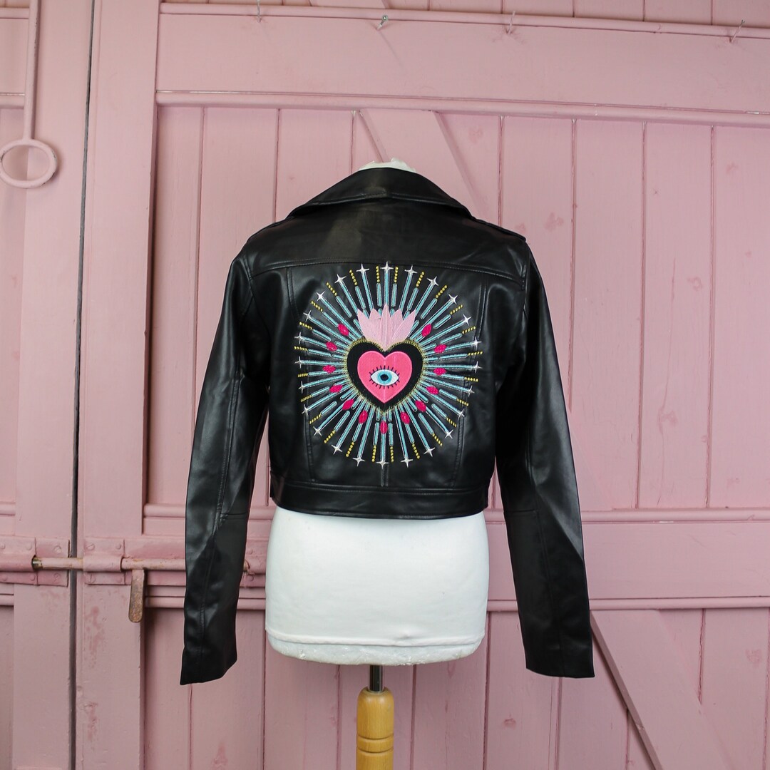 Evil Eye Cropped Bridal Jacket Black Bride Leather Jacket - Etsy UK