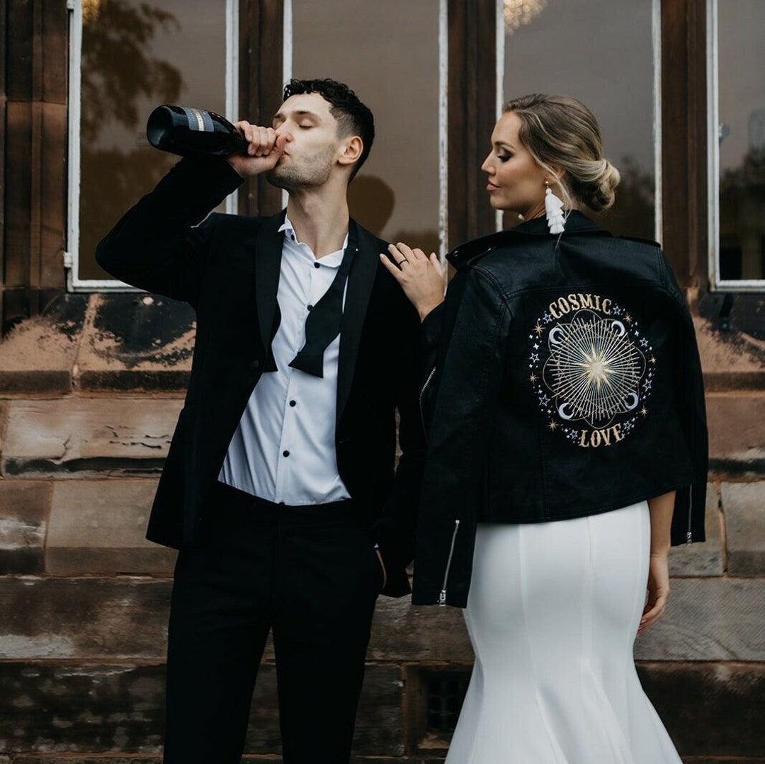 Embroidered Faux Leather Jacket Bridal Cover up Personalised Wedding ...