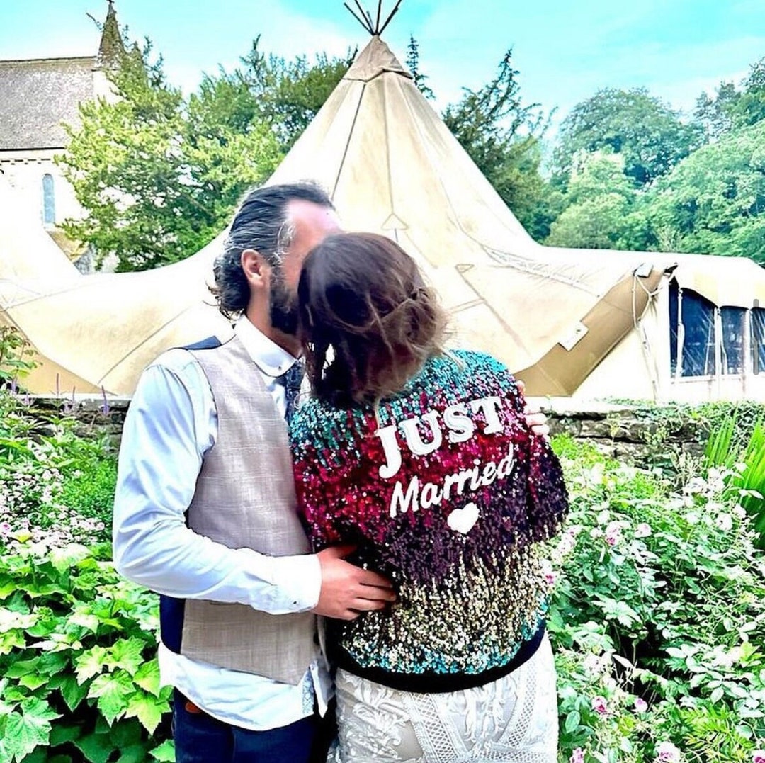Custom Embroidered Bridal Jacket Sequin Bomber Jacket Sequin Rainbow ...