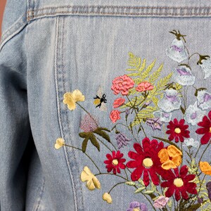Flower Bouquet Custom Denim Jacket Bride Embroidered Wedding Denim ...