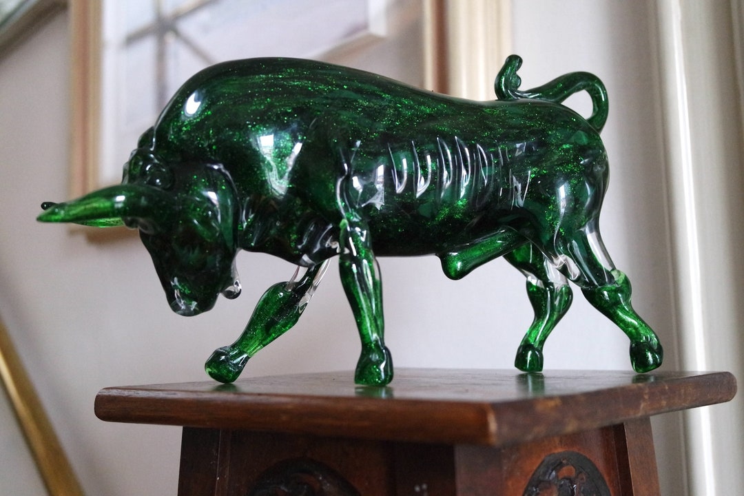 Artistic Bull in Aventurine Green Glass - Etsy