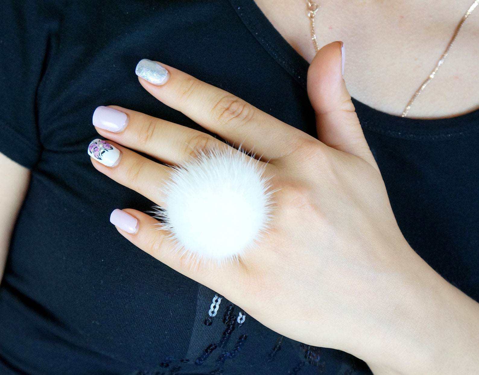 Fur Ring Mink Fur Ring Mink Fur Pompom Adjustable Ring Finger | Etsy