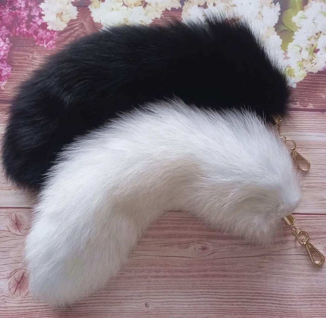 Fur Tail Keychain: Black & White Bag Charm, Keyring Tail (15.2") - Etsy