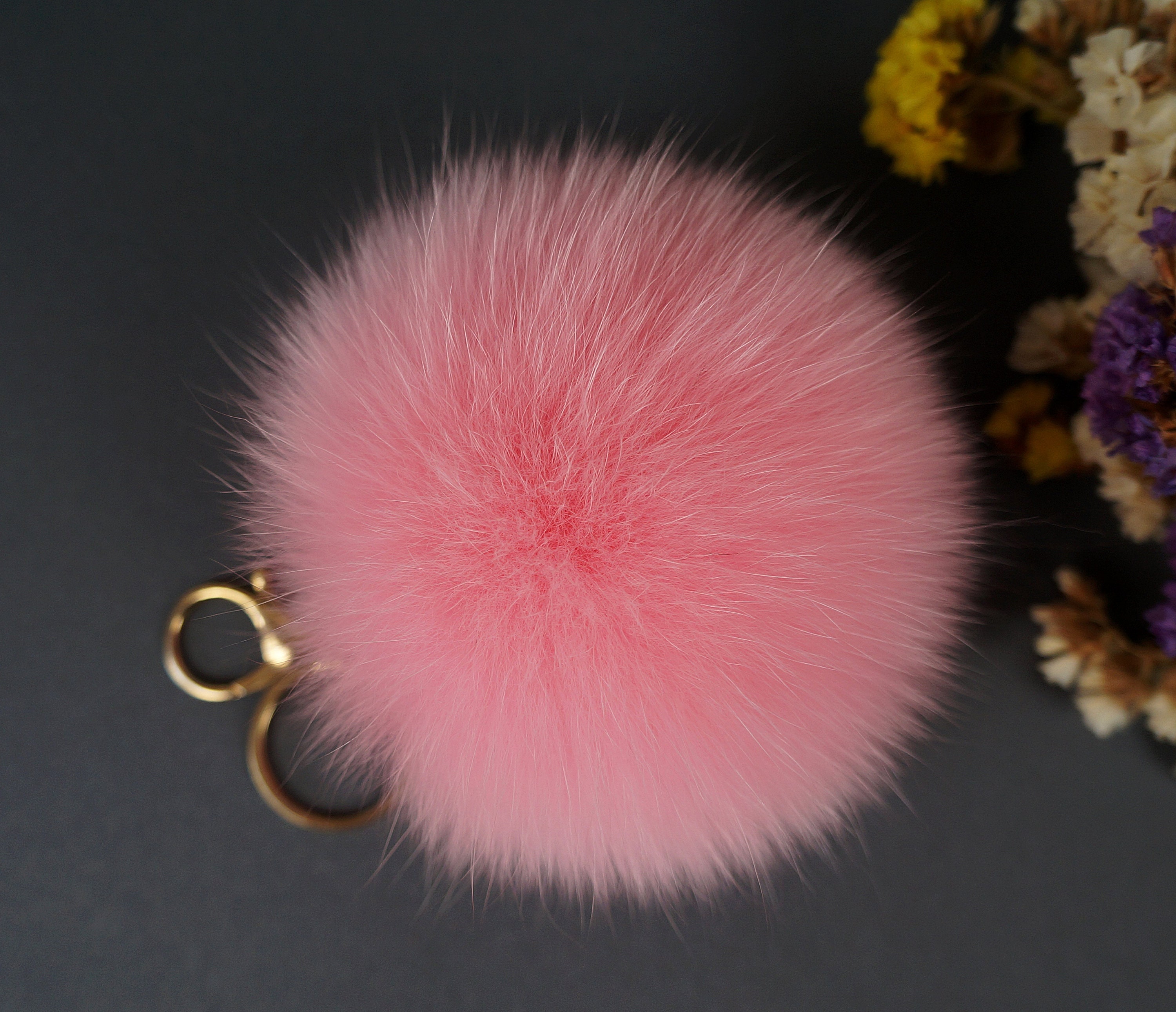 Fur Keychain Pink Keychain Fox Fur Keychain Fur Key Chain | Etsy