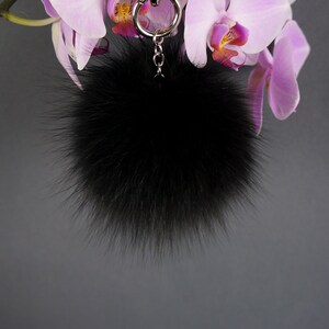Fur Keychain, Fur Pom Pom Keychain, Black Keychain, Fox Fur Keychain ...