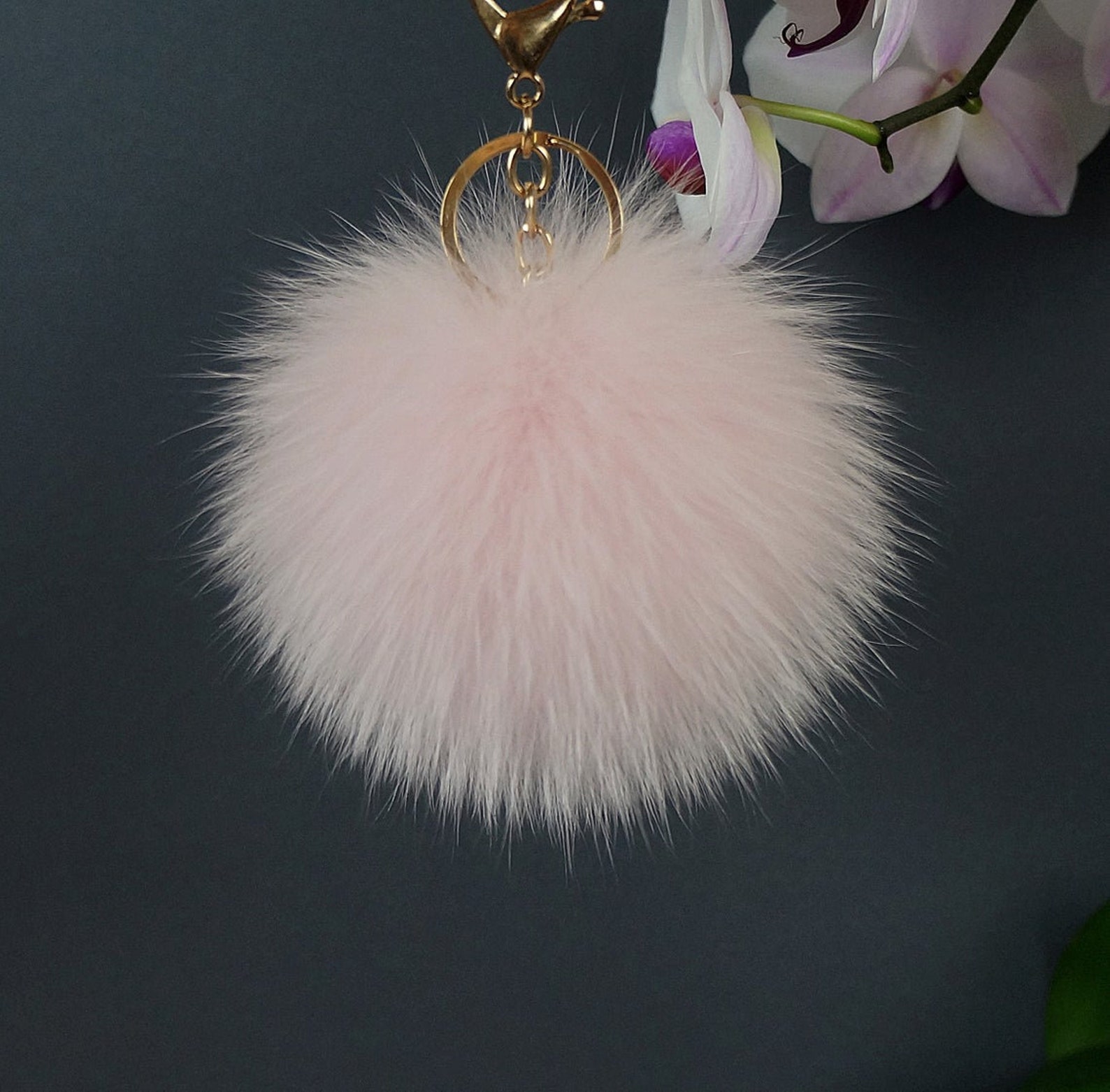 Fur keychain Pink powder Fox fur keychain Fur key chain | Etsy