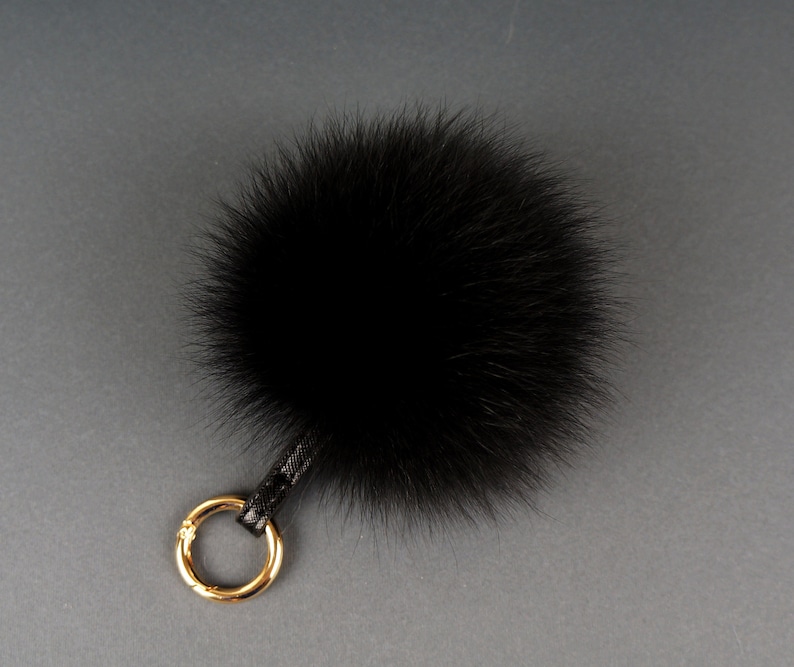 Fur Keychain Fur Pom Pom Keychain Black Keychain With - Etsy
