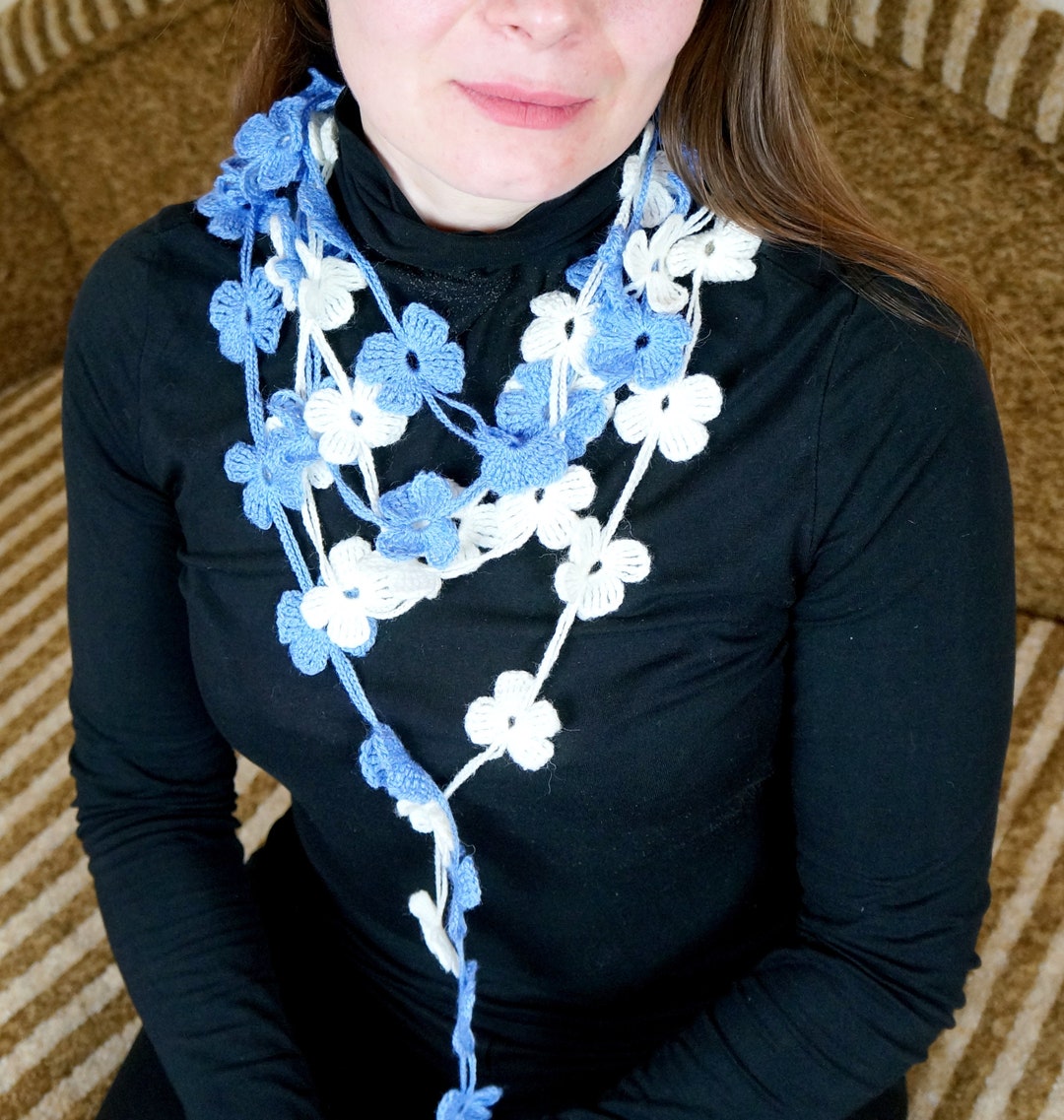 Flower Scarf Crochet Scarf Two Branches Crochet Flower Flower Jewelry ...