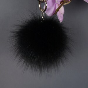 Fur Keychain, Fur Pom Pom Keychain, Black Keychain, Fox Fur Keychain ...