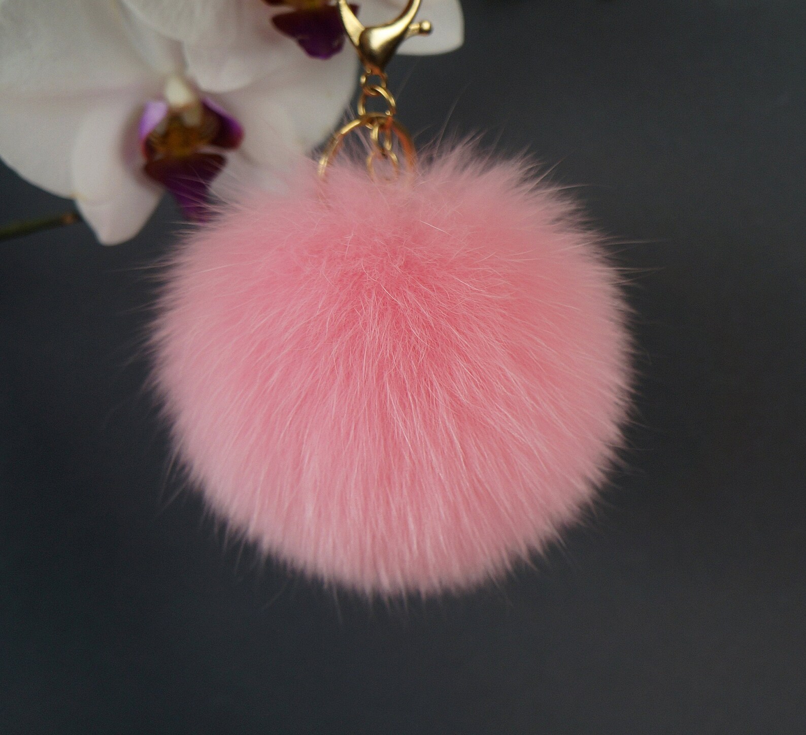 Fur Keychain Pink Keychain Fox Fur Keychain Fur Key Chain | Etsy