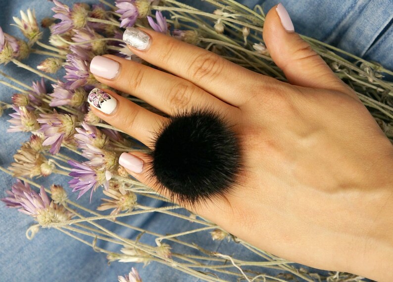 Fur Ring Mink Fur Ring Mink Fur Pompom Adjustable Ring Finger - Etsy