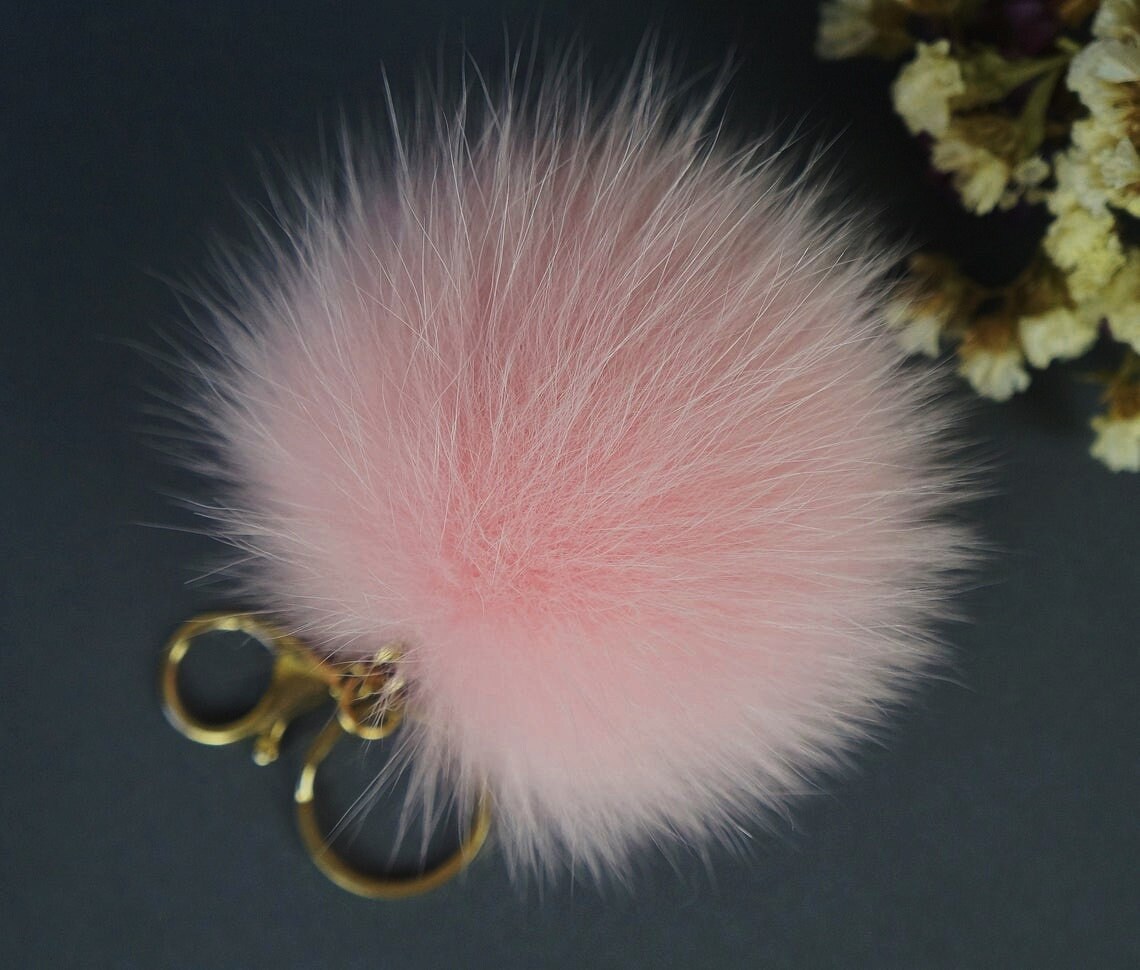 Fur Keychain Pink Keychain Fox Fur Keychain Fur Key Chain | Etsy