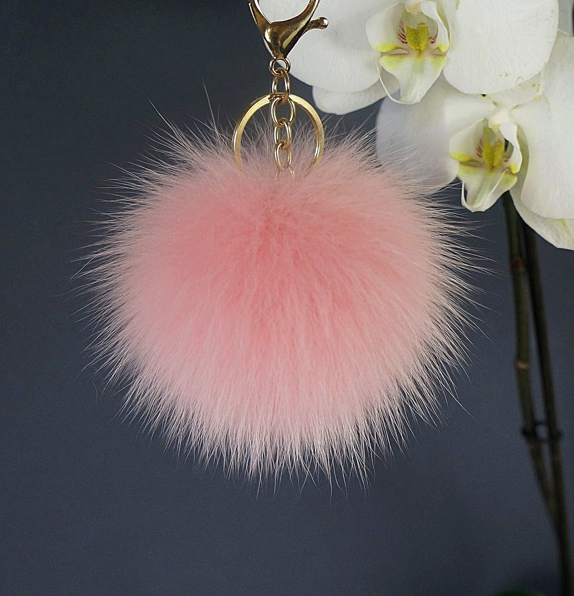 Fur Keychain Pink Keychain Fox Fur Keychain Fur Key Chain | Etsy