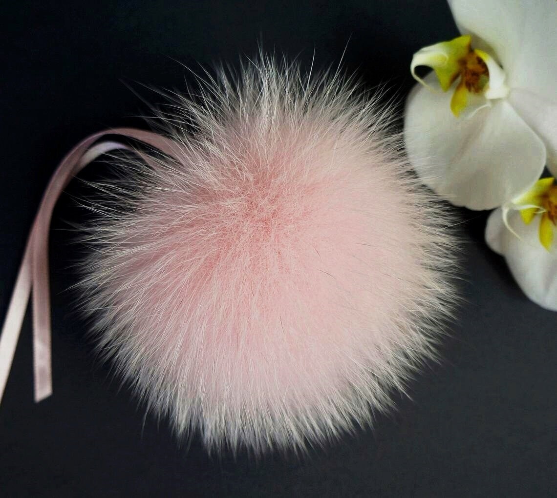 Real Fur Pom Pom/powder Pink Fur Pompom/fur Pompom/fox Pom - Etsy