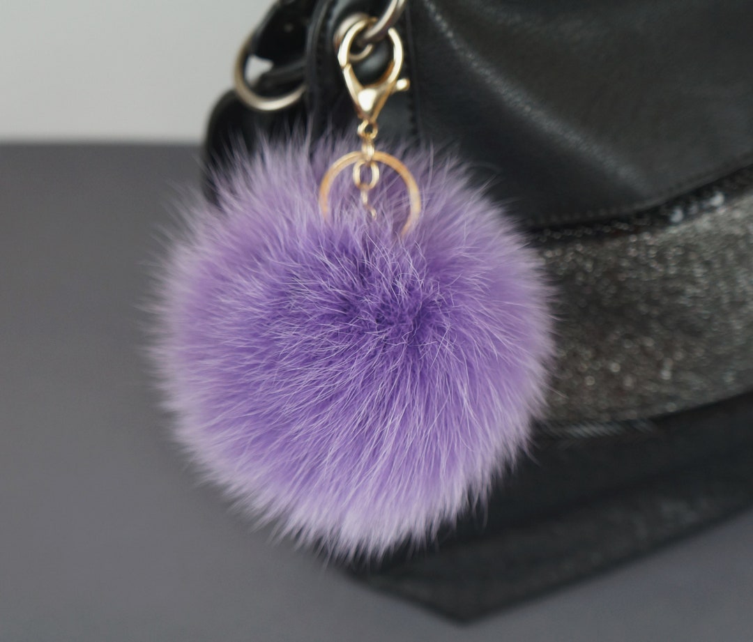 Fur Keychain, Fox Fur Keychain, Violet Keychain, Pom Pom Keychain, Bag ...
