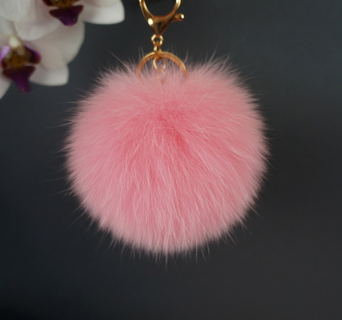 Fur Keychain Pink Keychain Fox Fur Keychain Fur Key Chain | Etsy