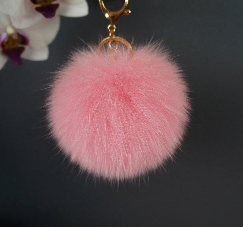 Fur Keychain Pink Keychain Fox Fur Keychain Fur Key Chain | Etsy