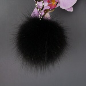 Fur Keychain, Fur Pom Pom Keychain, Black Keychain, Fox Fur Keychain ...