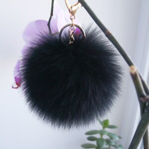 Fur Keychain, Fur Pom Pom Keychain, Black Keychain, Fox Fur Keychain ...