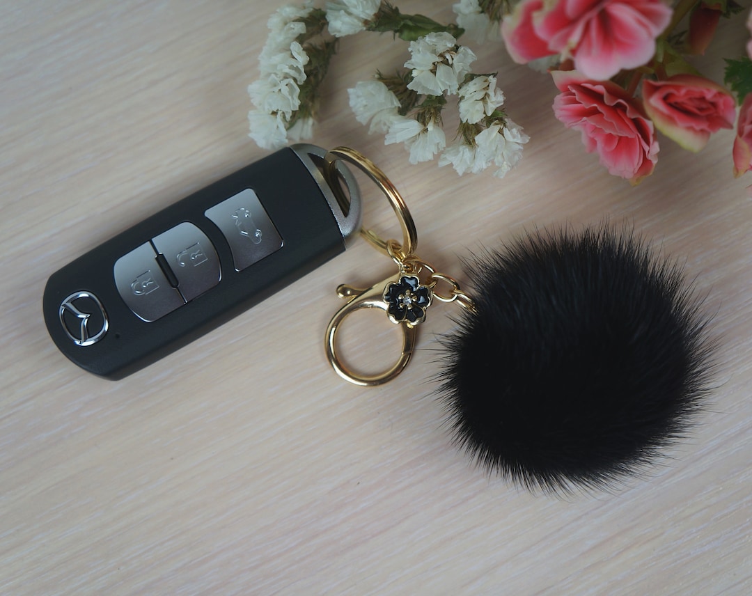 New Black cherry Fur pom pom keychain Fur keychain Pompom Mink Bag ...