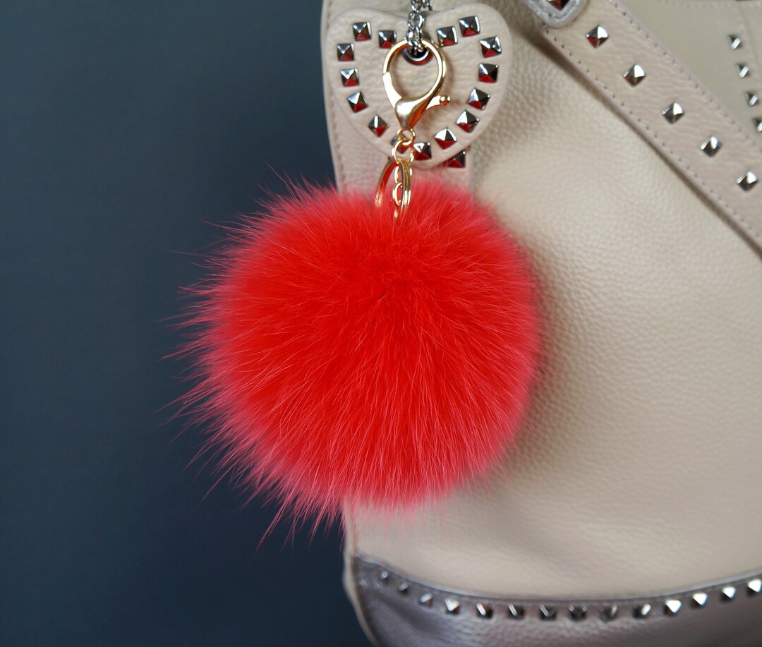 Fur Keychain, Fox Fur Keychain, Pompom Keychain, Bag Charm, Keyring ...