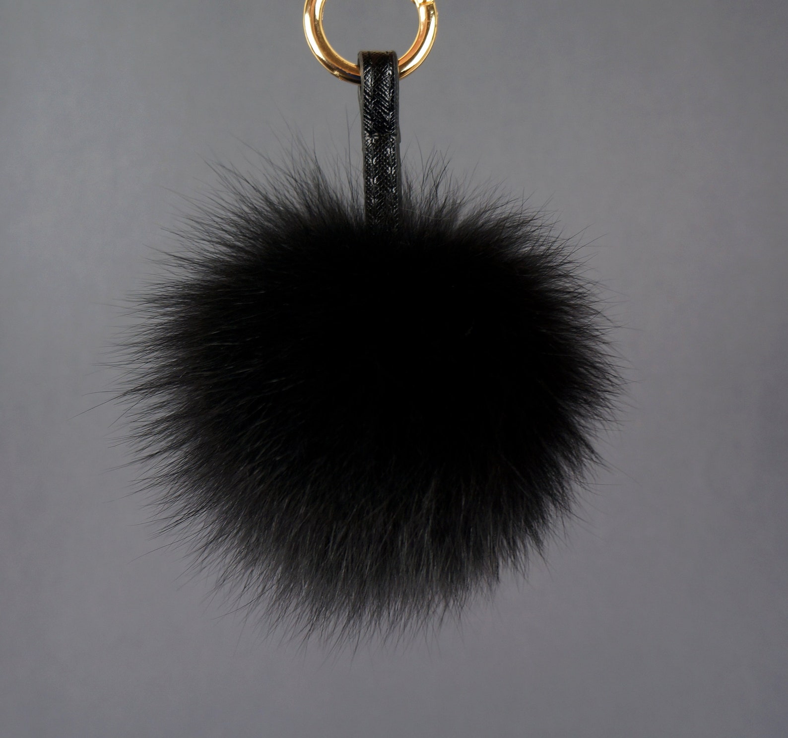 Fur keychain Fur pom pom keychain Black keychain with | Etsy